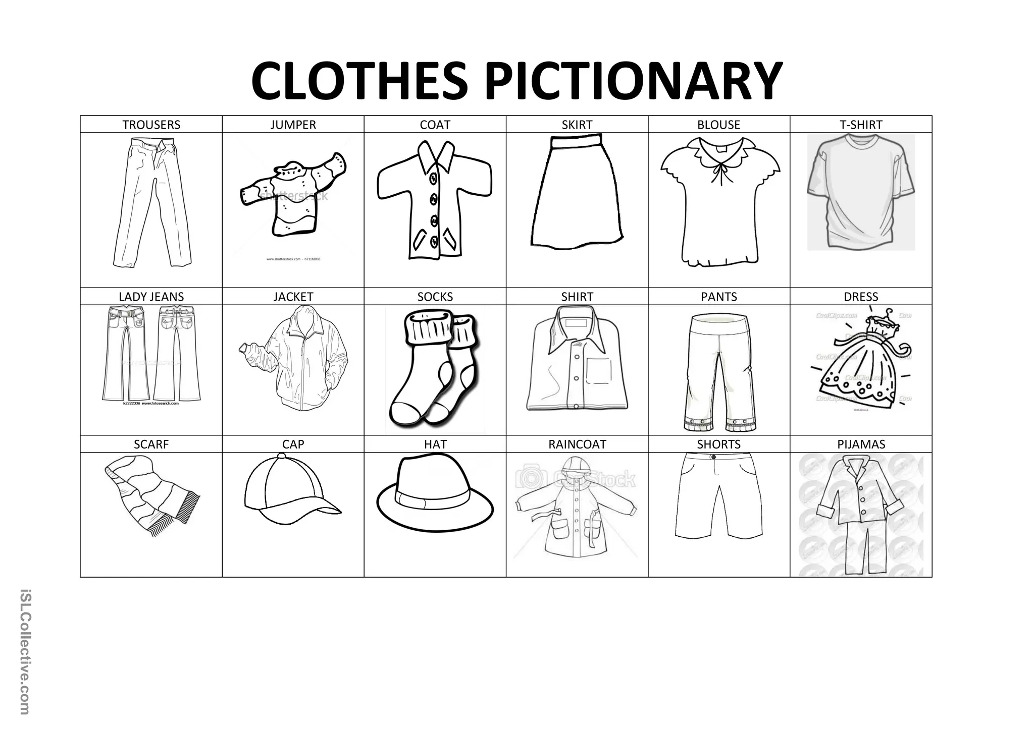 Clothes pictionary para colorear y pegar en el cuaderno | PPT