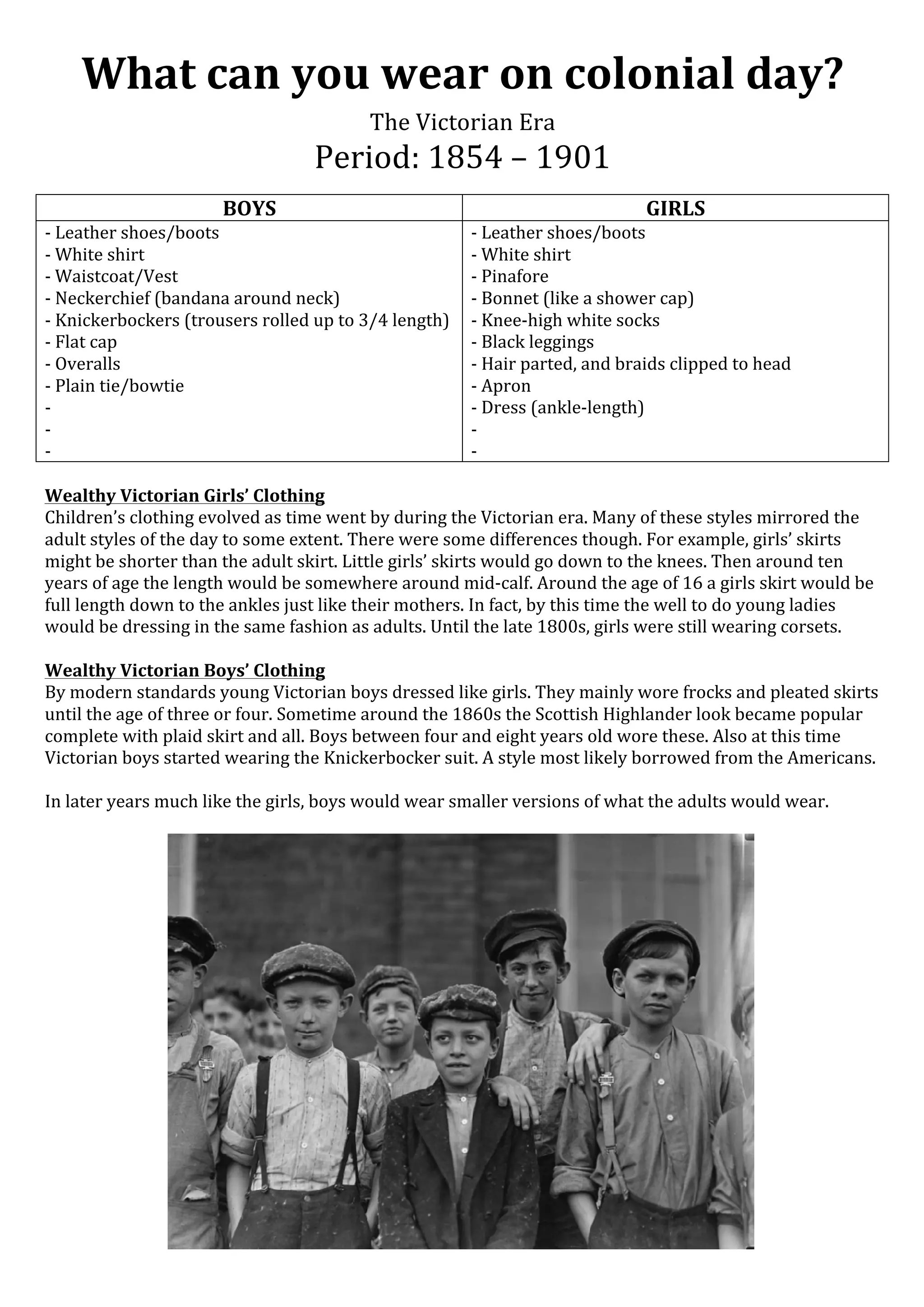 Colonial Day Clothing Ideas | PDF