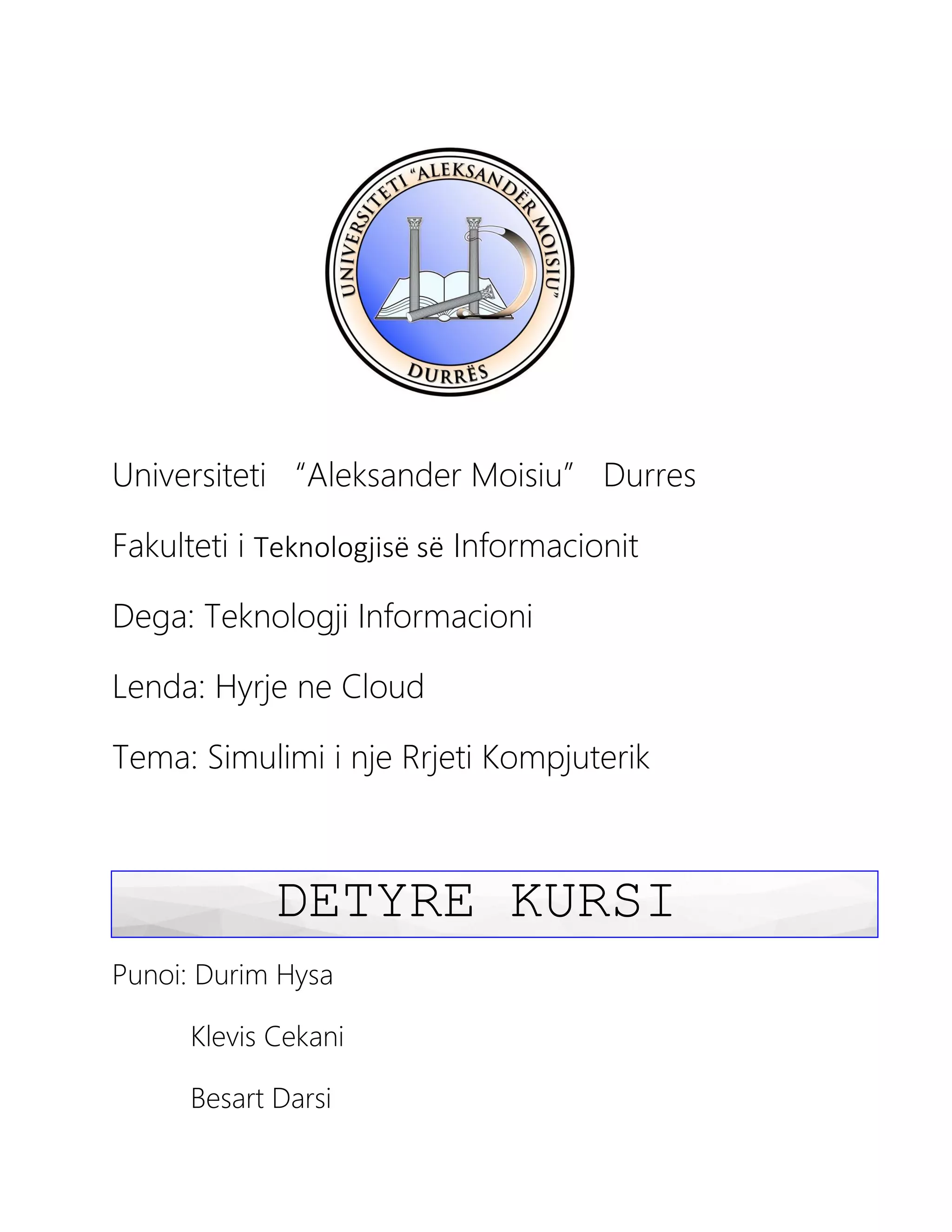 Detyre Kursi - Simulimi i nje Rrjeti Kompjuterik - Packet Tracer | PDF