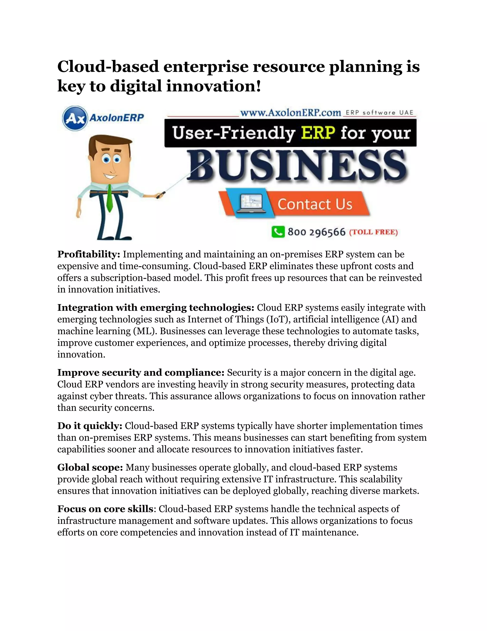Cloud Based Enterprise Resource Planning Is Key To Digital Innovation Pdf