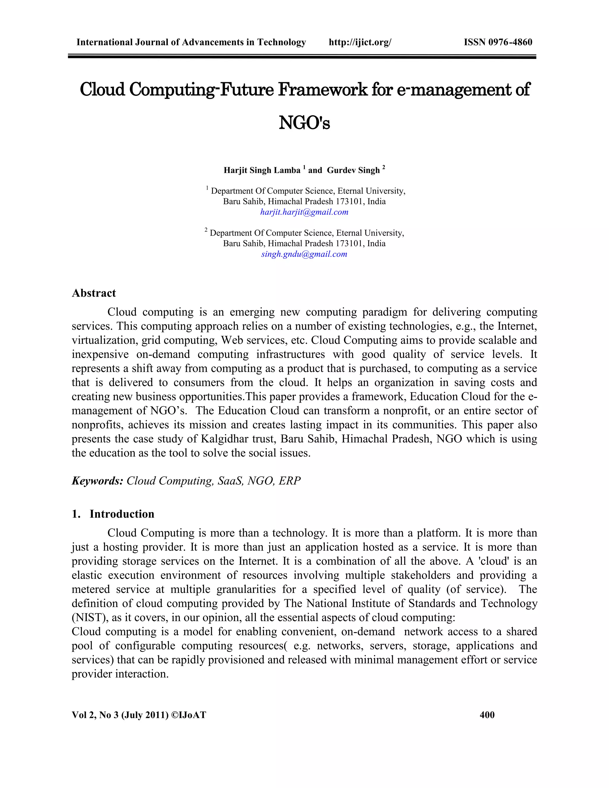 Cloud Computing Future Framework For E Management Of Ngos Pdf