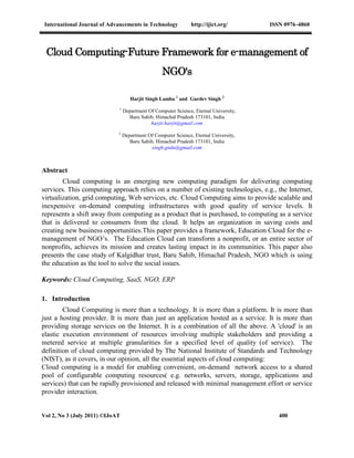 Cloud Computing- future framework for e- management of NGO's | PDF