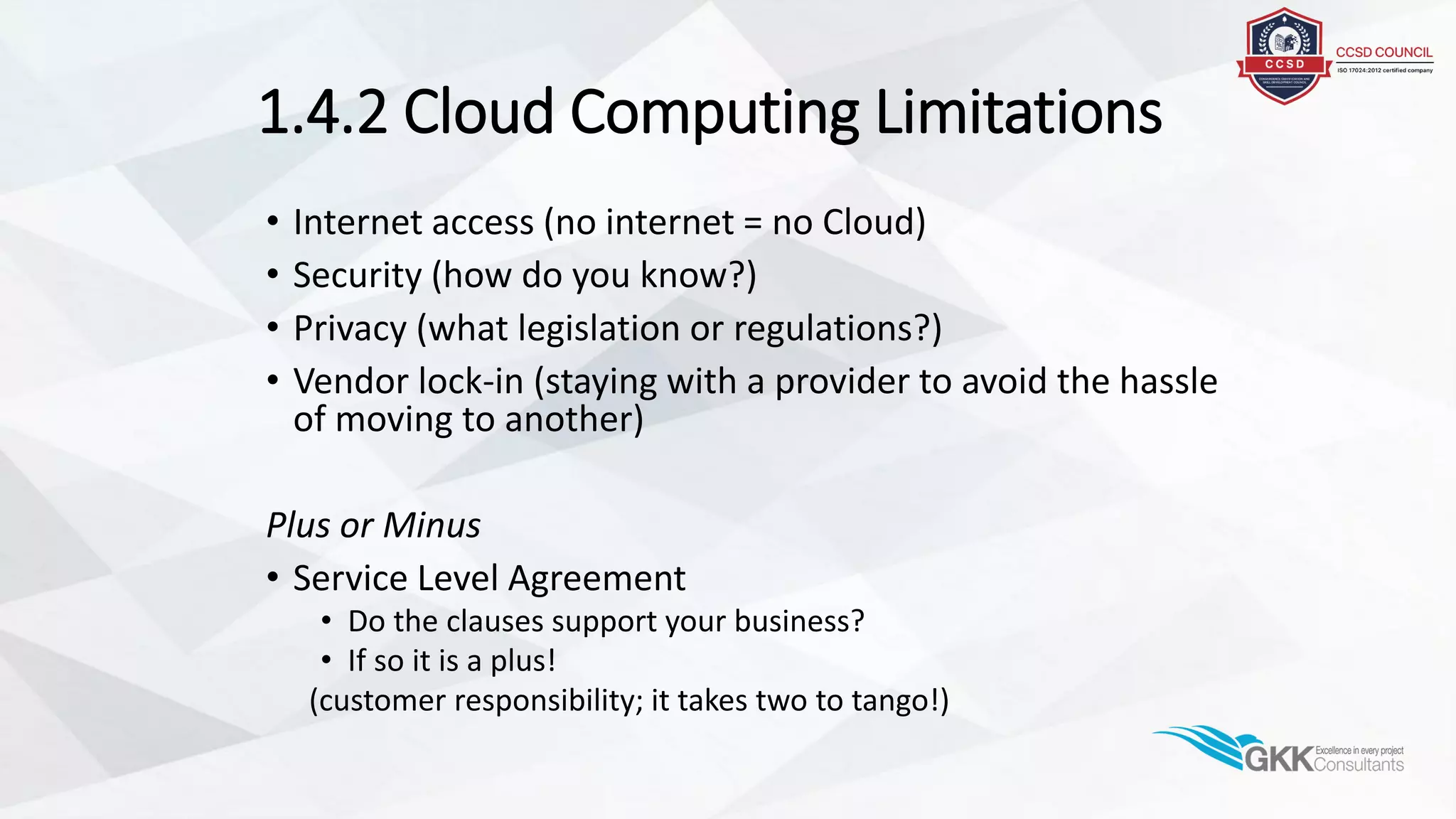 Benefits and Limitations of Cloud Computing | PDF