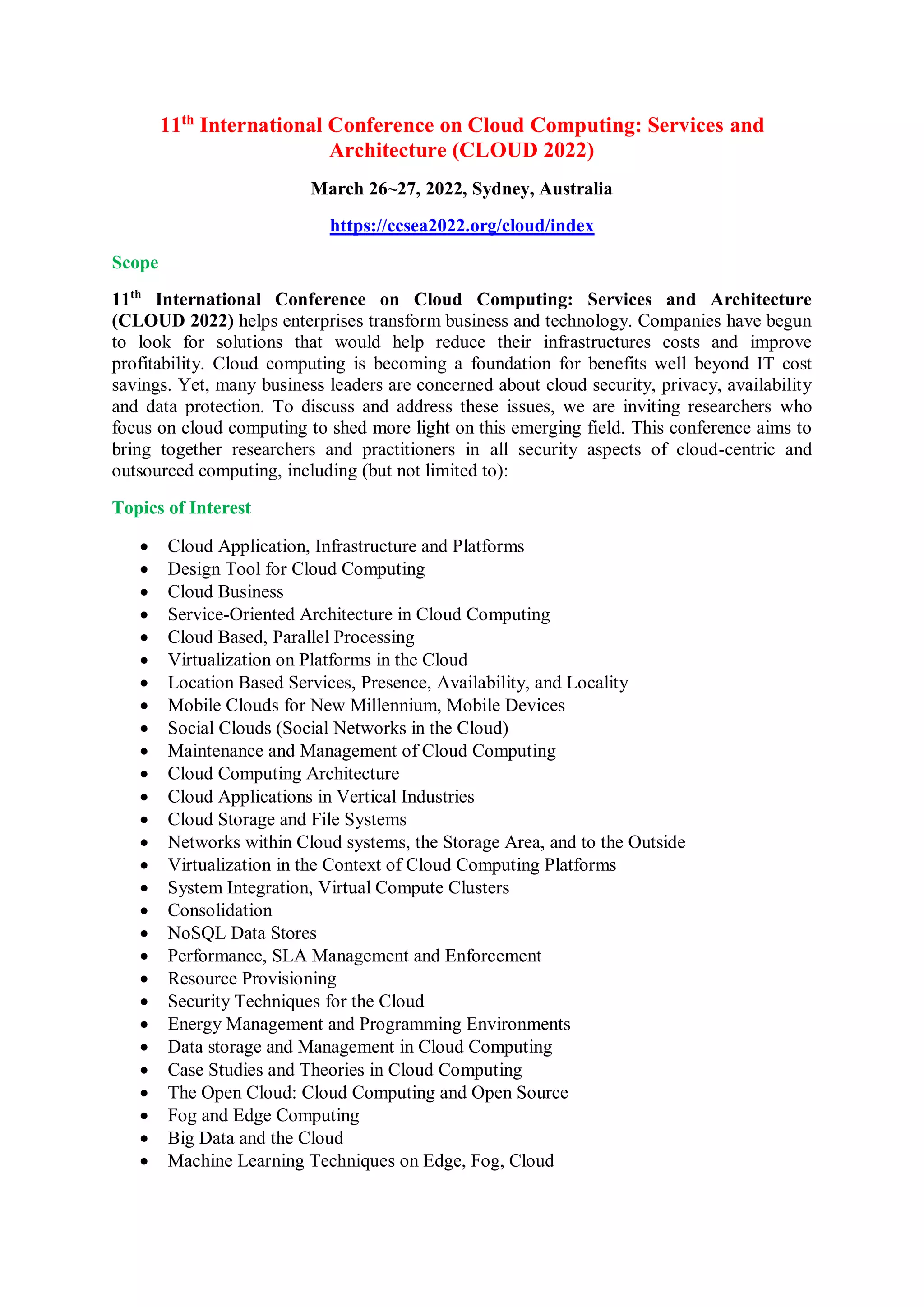 11th International Conference on Cloud Computing: Services and ...