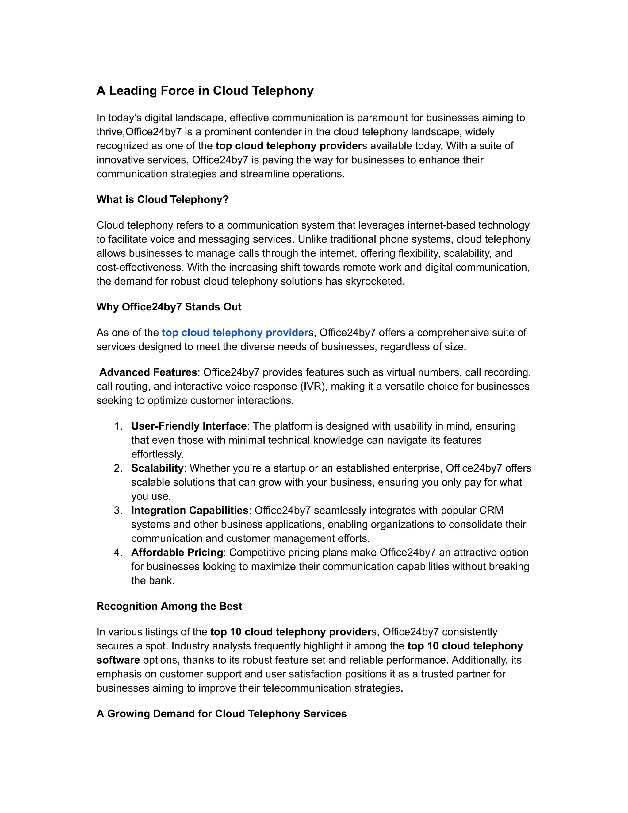 A Leading Force in top 10 Cloud Telephony | PDF