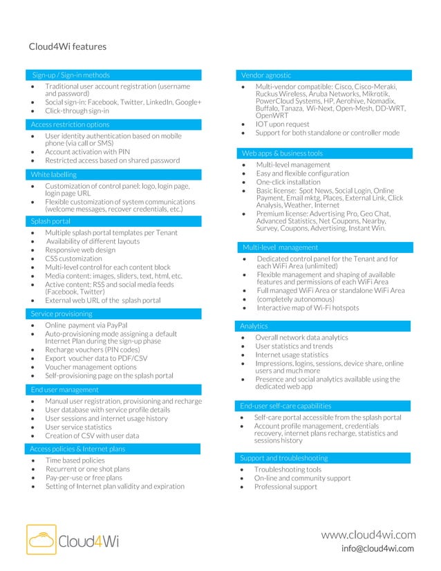 Cloud4Wi Data Sheet.pdf | Cloud Computing | Internet