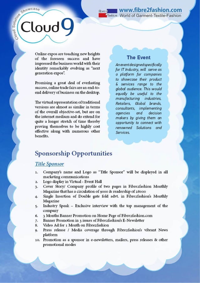 Cloud9 Sponsorship Proposal - Fibre2fashion | PDF