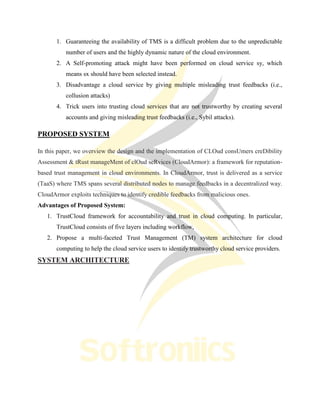 Cloud armor:Supporting Reputation-Based Trust Management for Cloud Service | PDF | Cloud ...