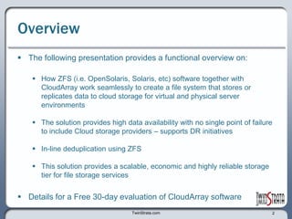 Enable ZFS to store and archive data off-site with fast restore using CloudArray™ software For ...