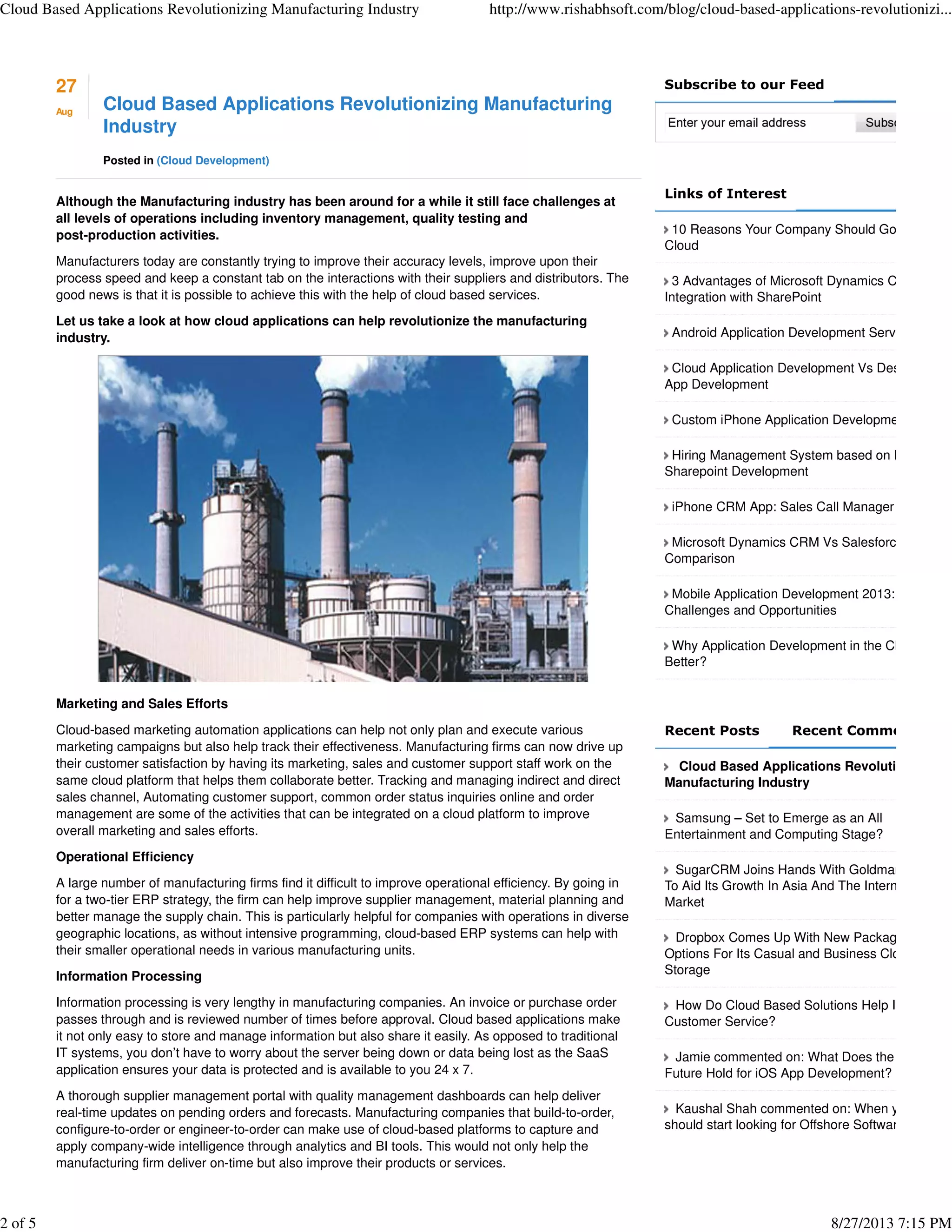 Cloud based applications revolutionizing manufacturing industry | PDF | Cloud Computing | Internet