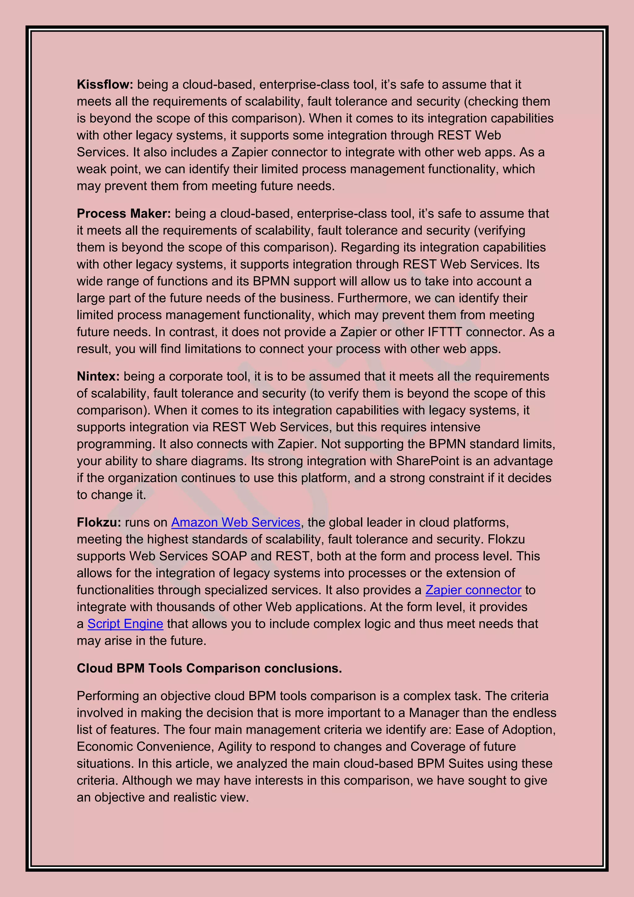 Cloud BPM Tools Comparison for Managers | PDF