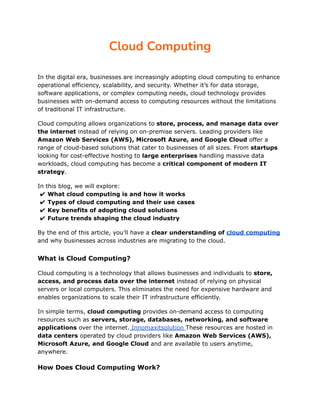 In the digital era, businessesCloud Computing | PDF