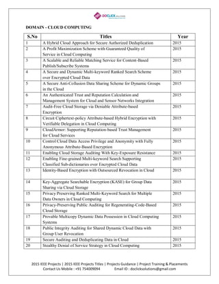 Cloud computing 2015 ieee papers Data mining ieee project titles | PDF