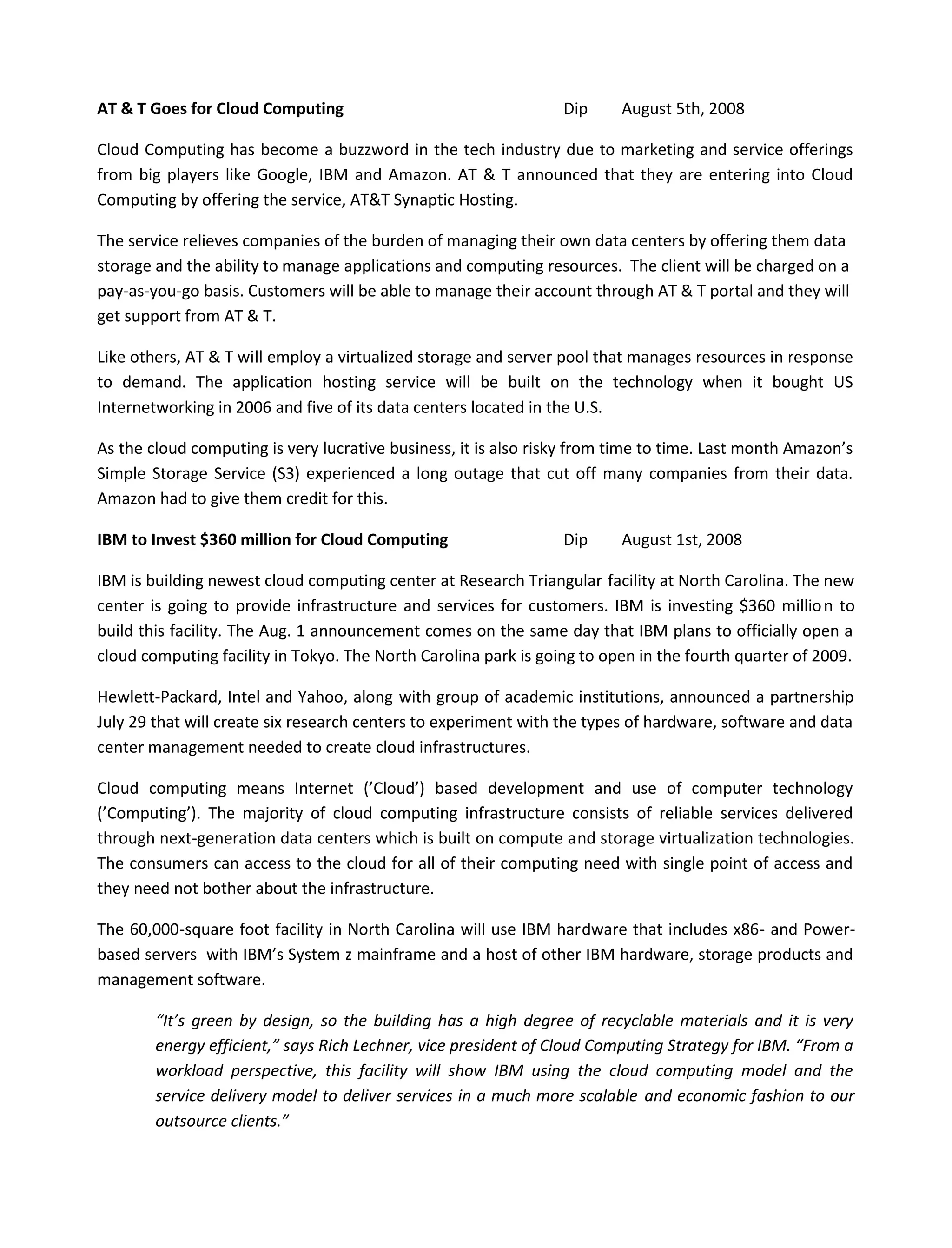 Cloud Computing At A Glance | PDF