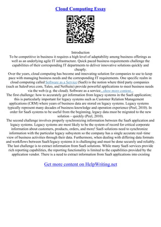 Cloud Computing Essay | PDF