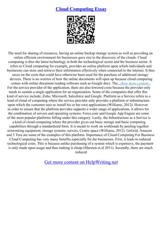 Cloud Computing Essay | PDF
