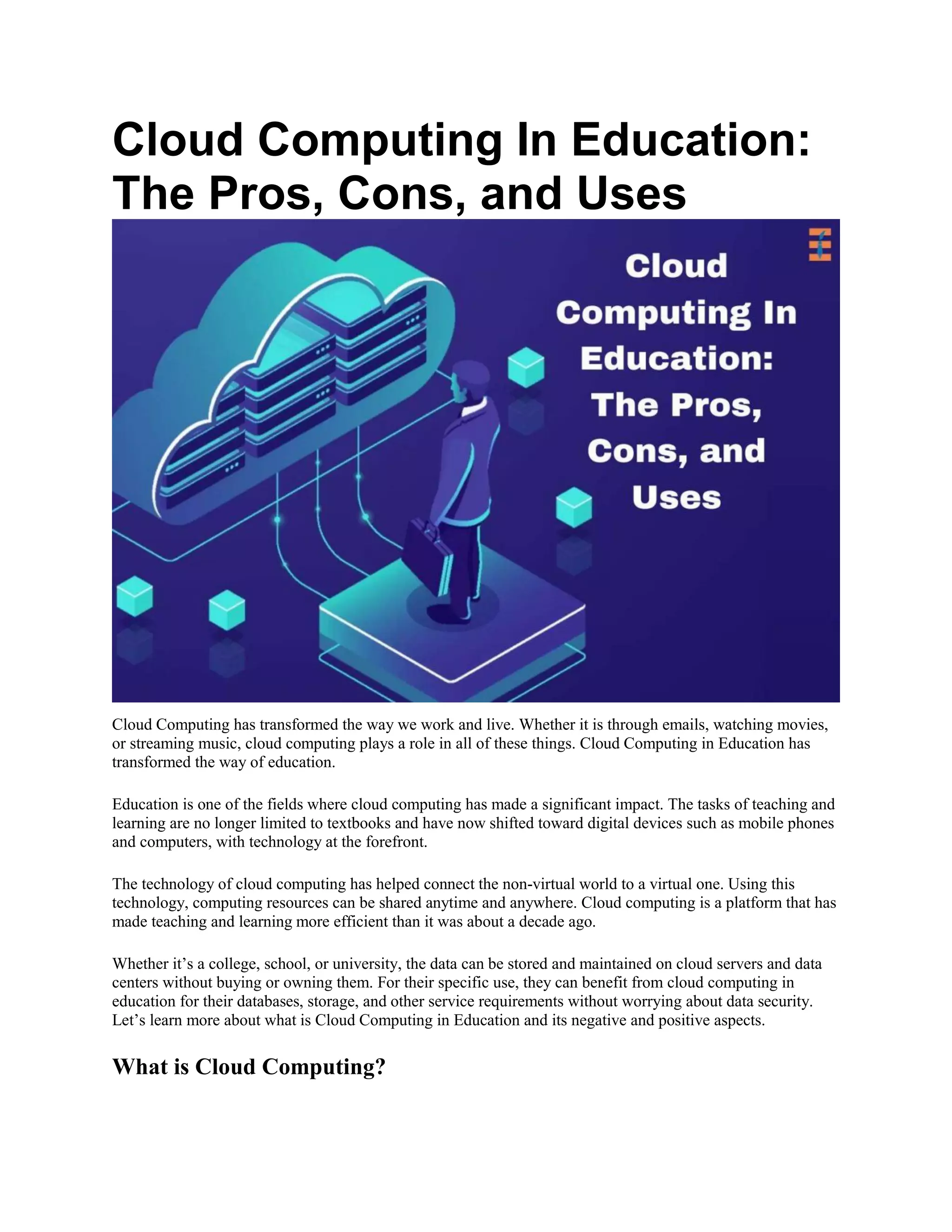 Useful Pros, Cons, And Uses Of Cloud Computing In Education In 2023 | Future Education Magazine ...