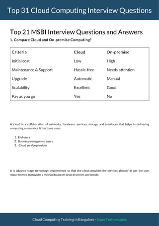 Top 31 Cloud Computing Interview Questions and Answers. | PDF