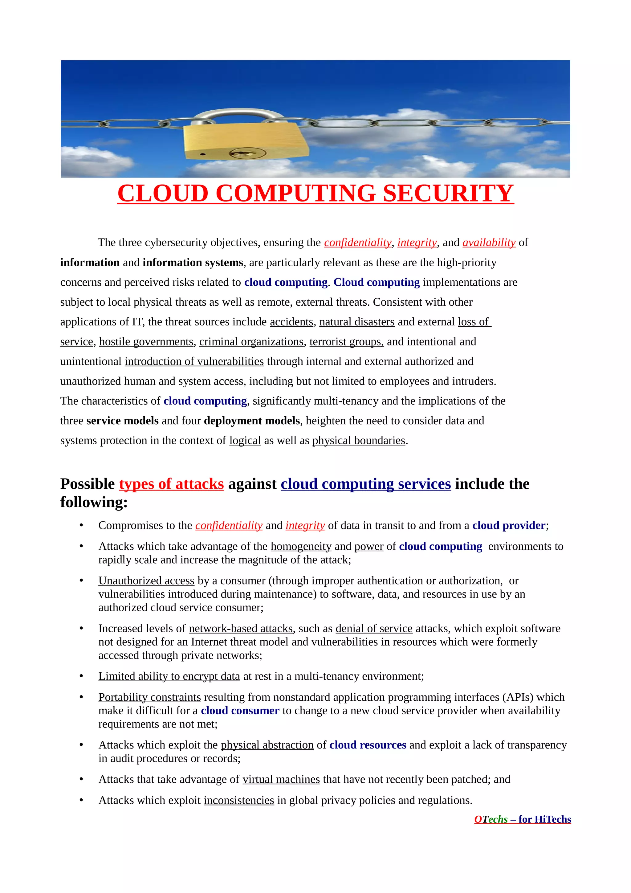 OTechs Cloud computing security | PDF