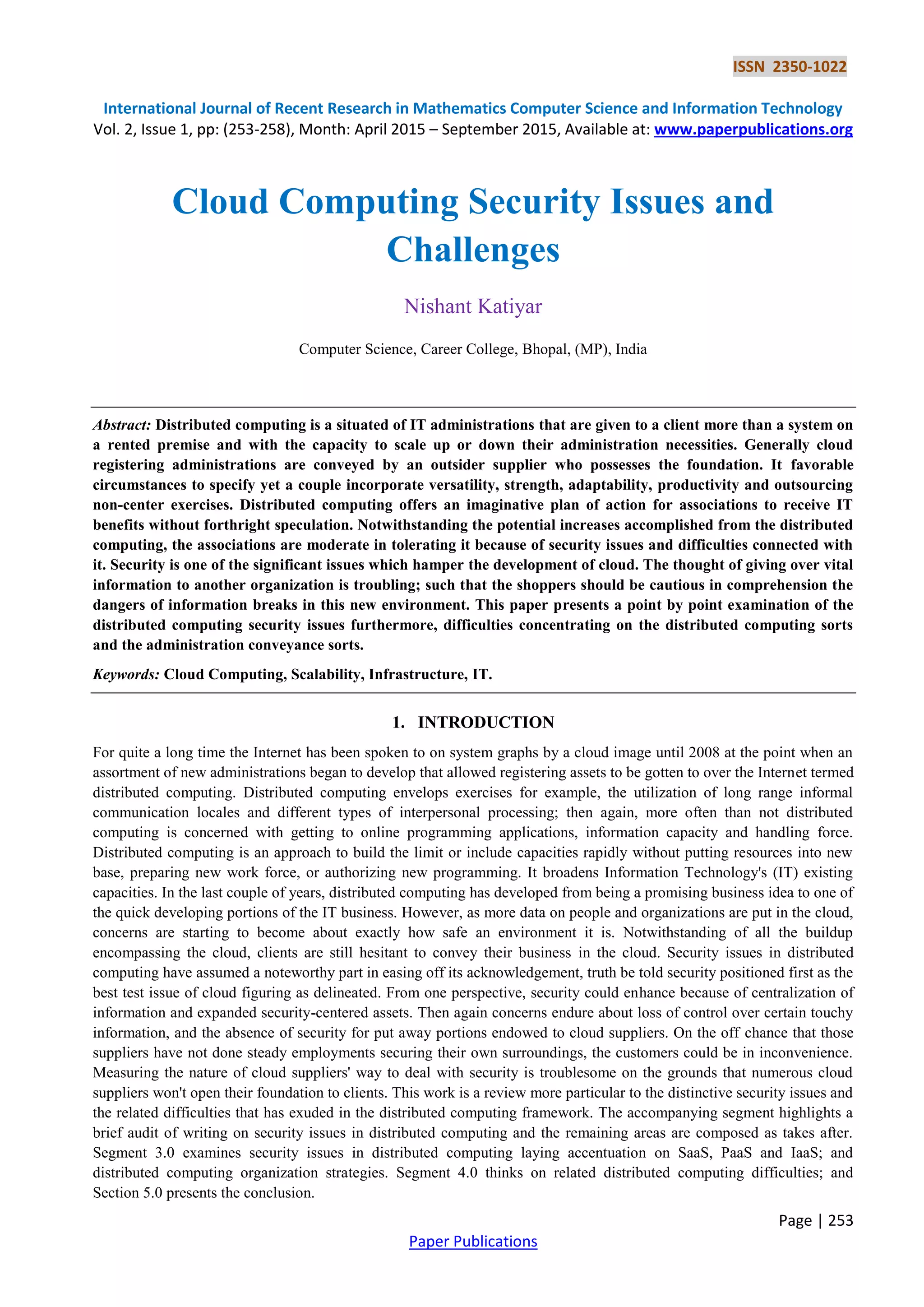 Cloud Computing Security Issues and Challenges | PDF