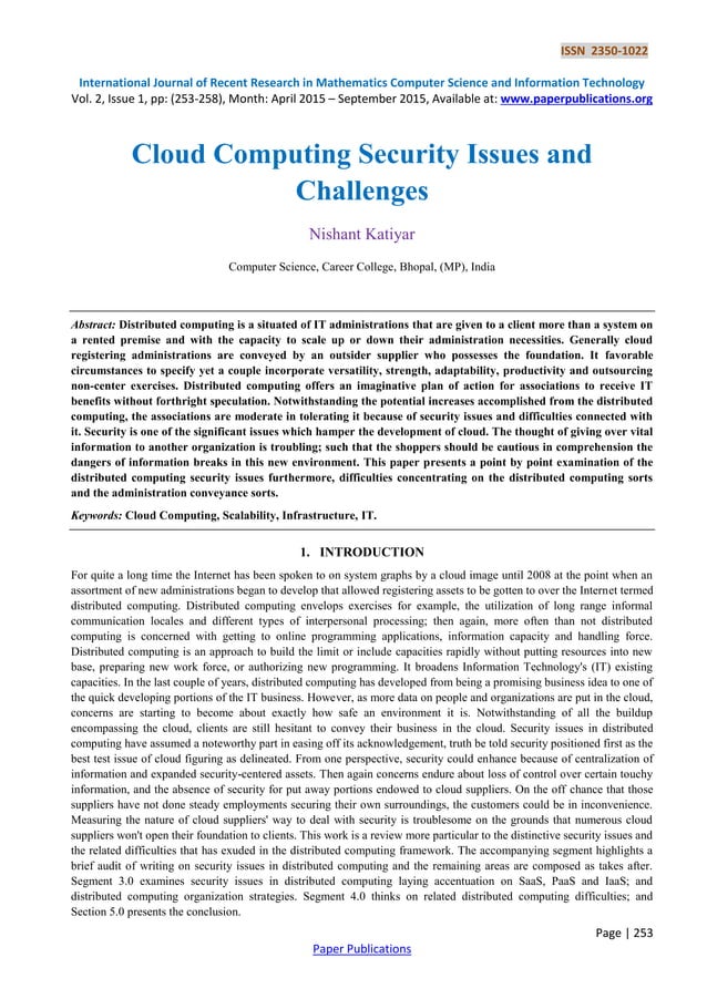 Cloud Computing Security Issues and Challenges | PDF