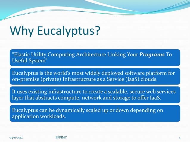 Cloud computing using Eucalyptus | PPTX | Cloud Computing | Internet
