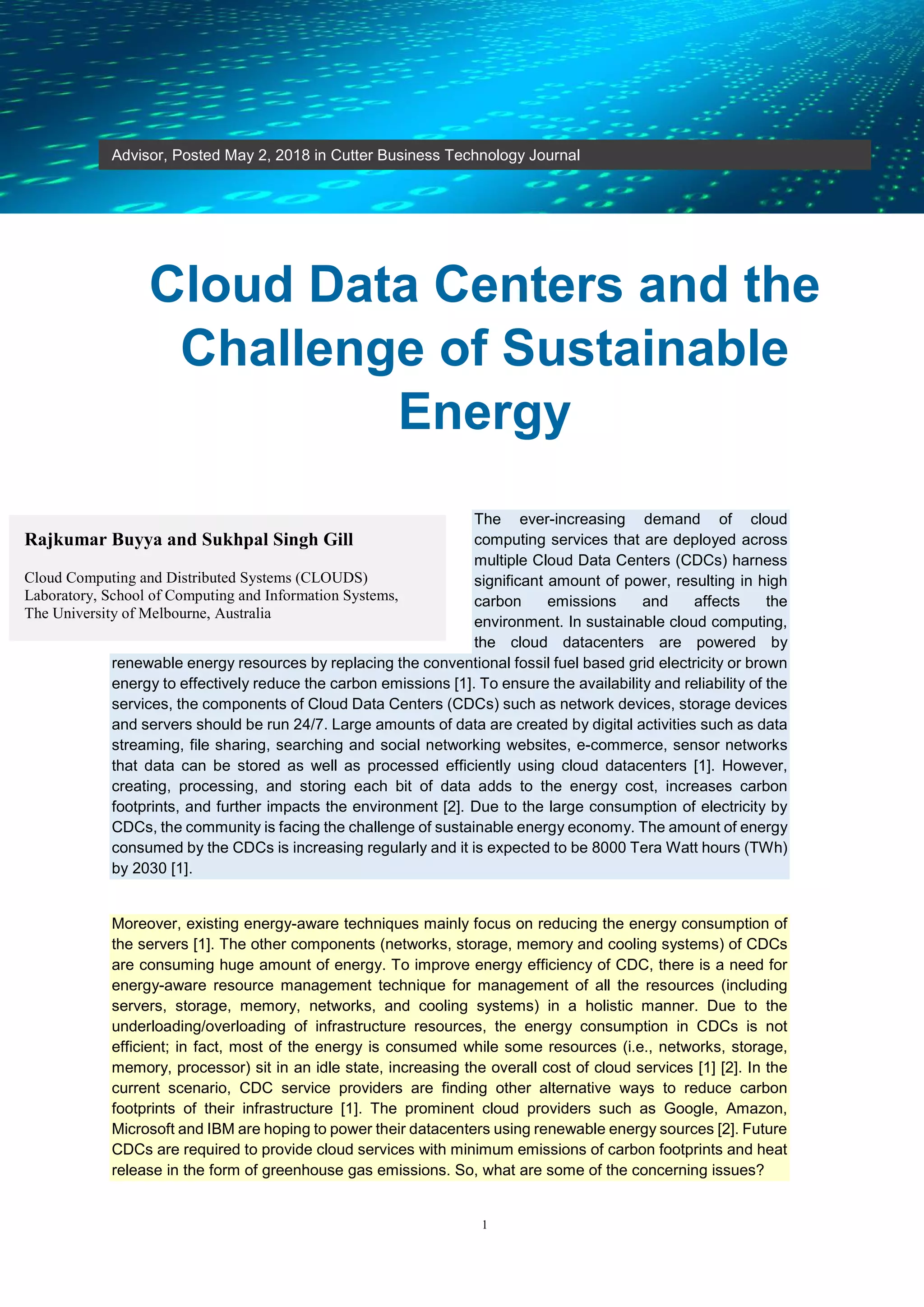 Cloud Data Centers And The Challenge Of Sustainable Energy Pdf