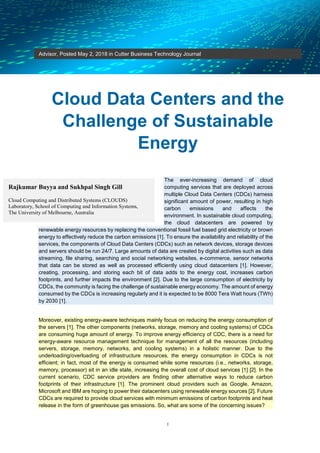Cloud Data Centers and the Challenge of Sustainable Energy | PDF