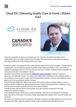 Cloud DX: Delivering Quality Care at Home | Robert Kaul | PDF ...