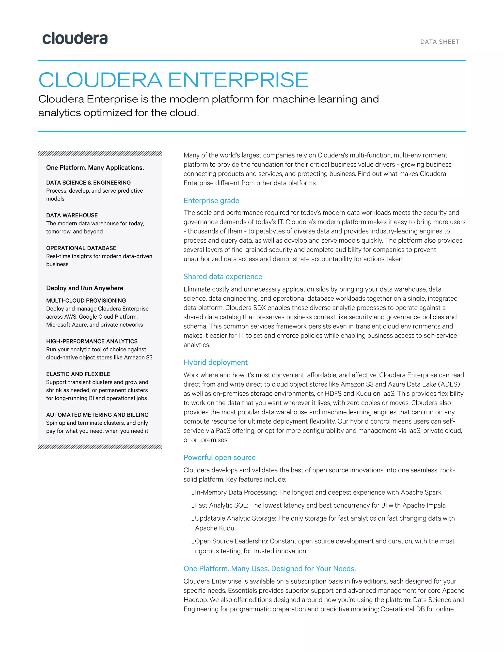 Cloudera enterprise-datasheet | PDF
