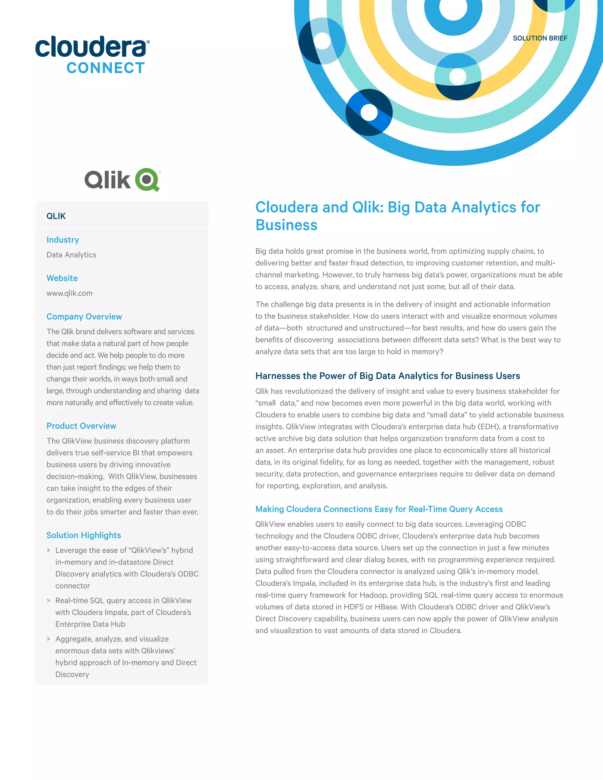 Cloudera and Qlik: Big Data Analytics for Business | PDF