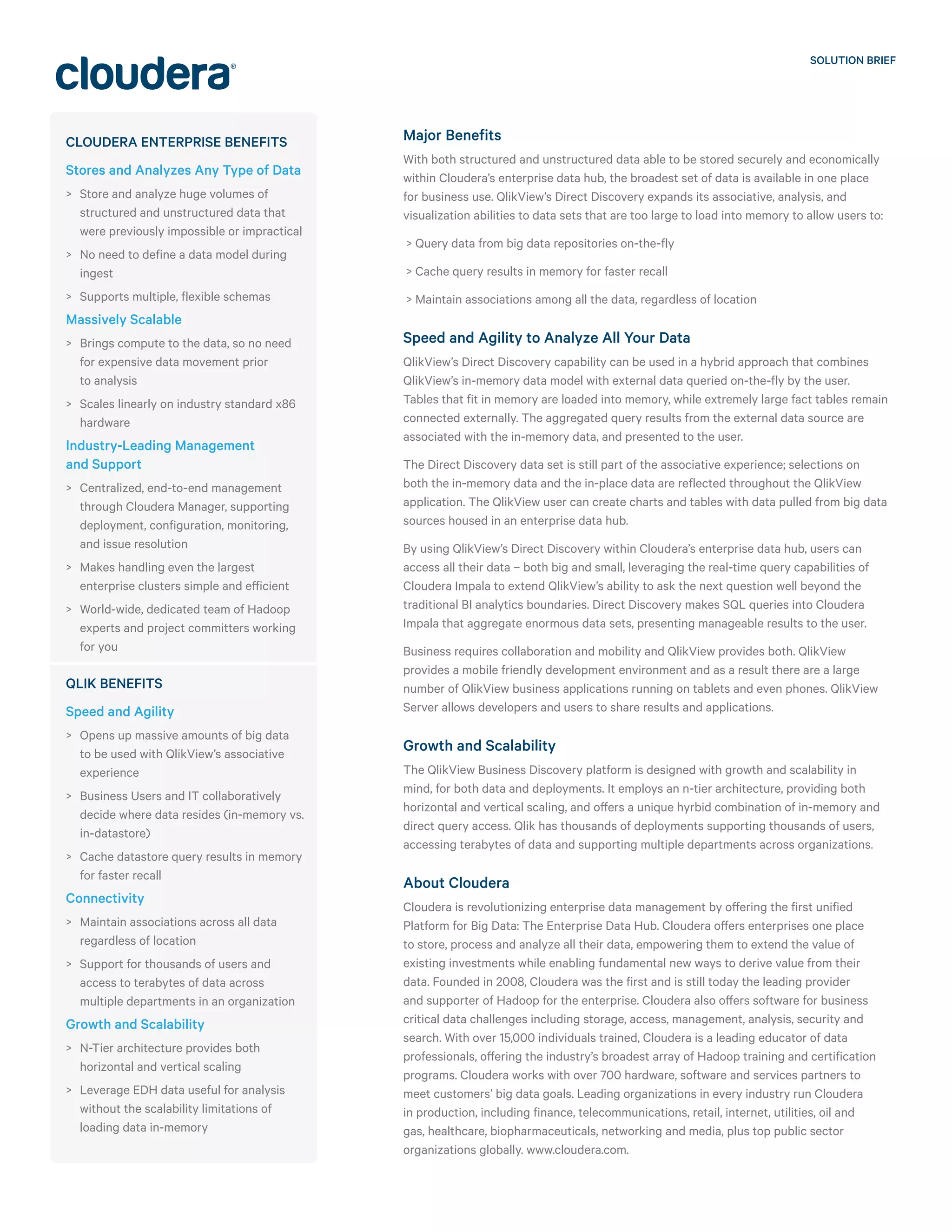 Cloudera and Qlik: Big Data Analytics for Business | PDF