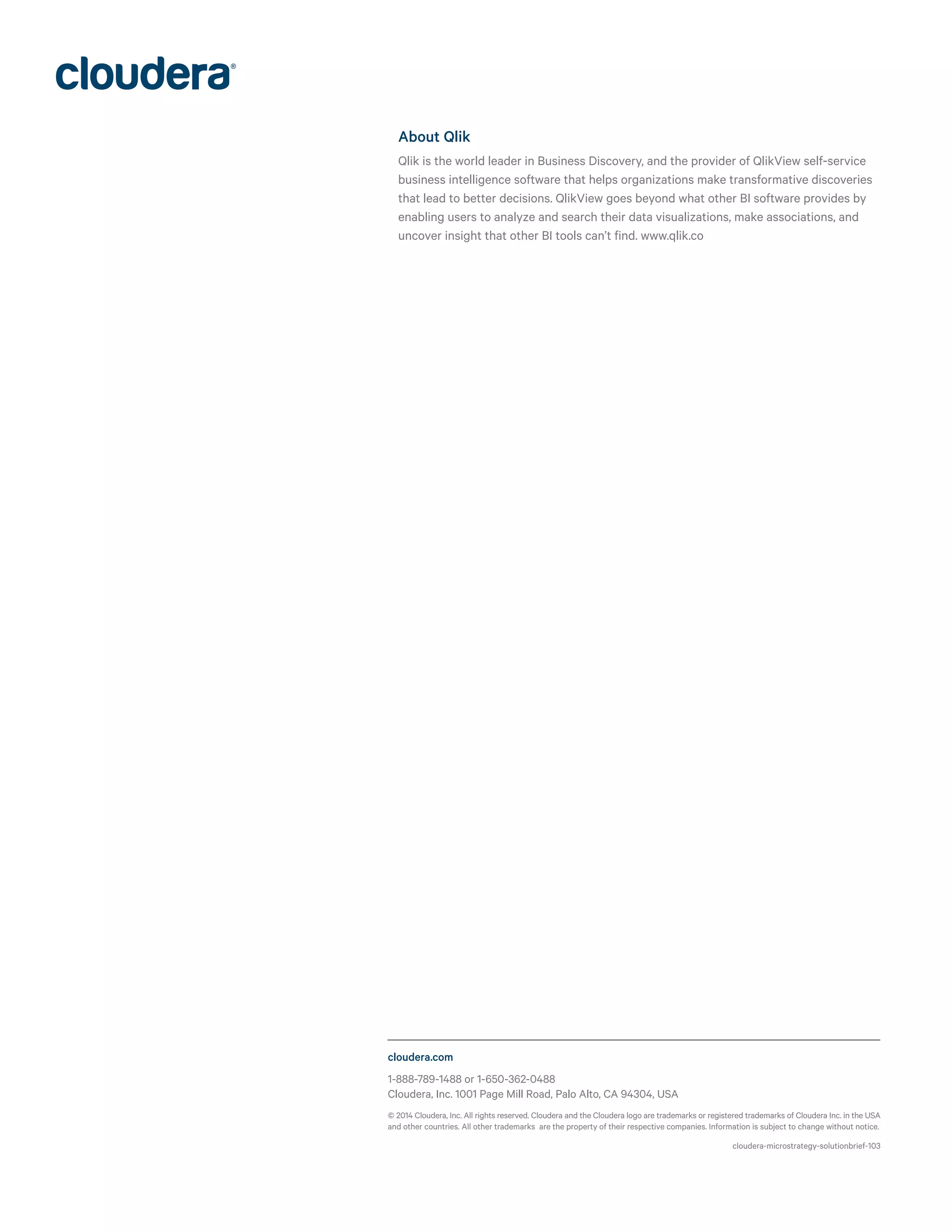 Cloudera and Qlik: Big Data Analytics for Business | PDF