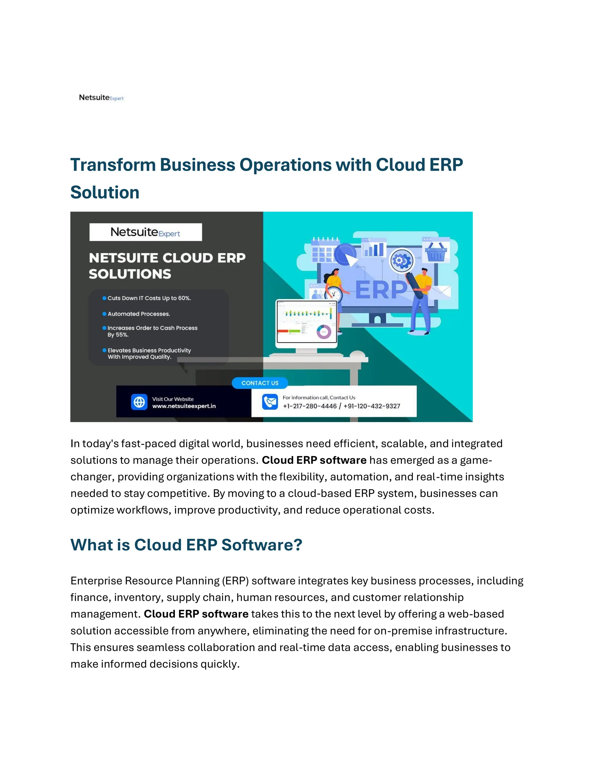 Business Operations with Cloud ERP Solution | PDF