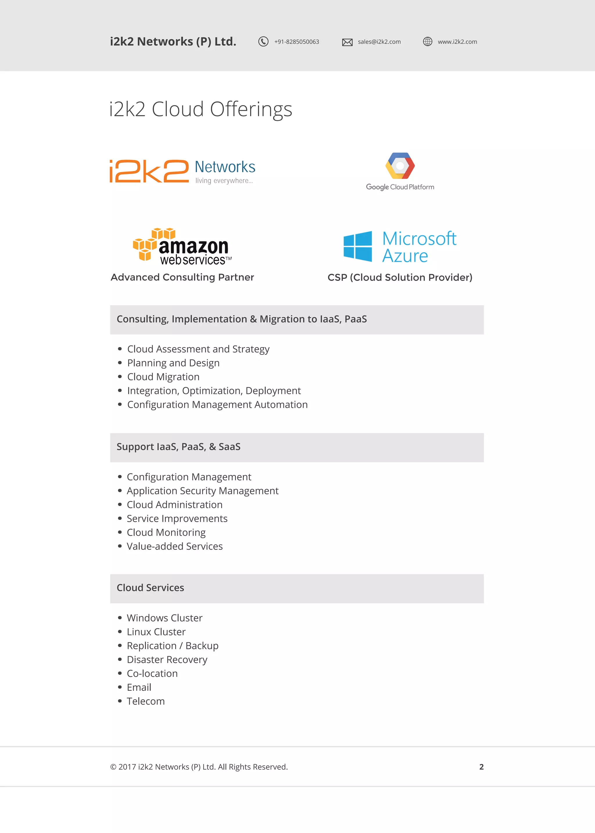 Cloud hosting offerings from i2k2 networks | PDF