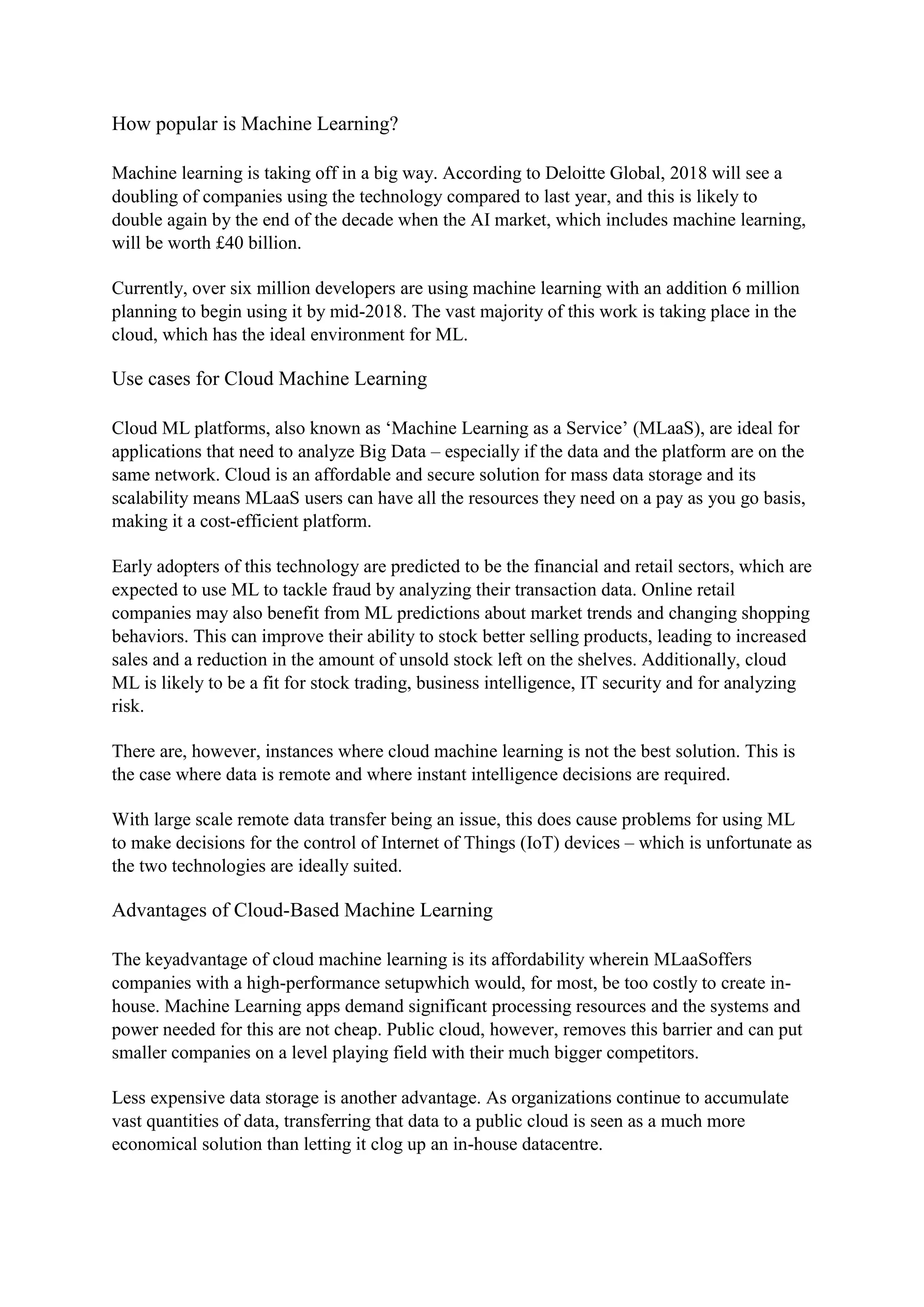 How Does Cloud-based Machine Learning impact your Business? | PDF