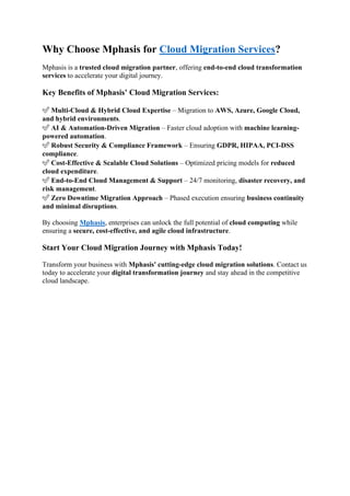 Seamless Cloud Migration Services: Accelerate Digital Transformation with Mphasis | PDF