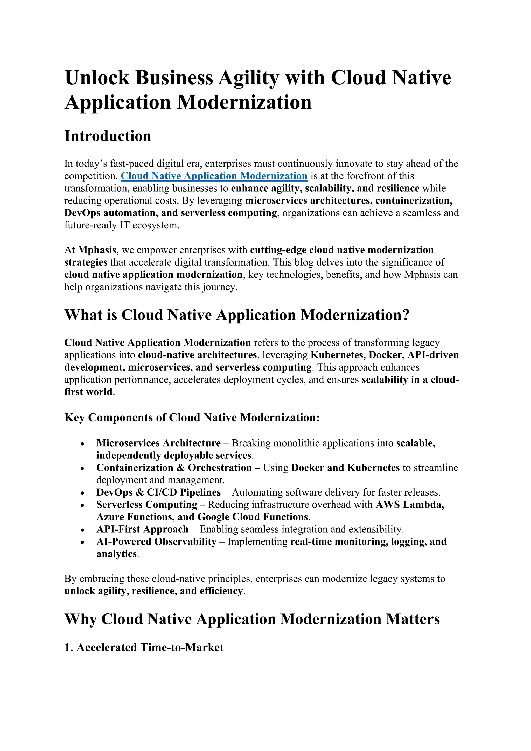 Unlock Business Agility with Cloud Native Application Modernization | PDF