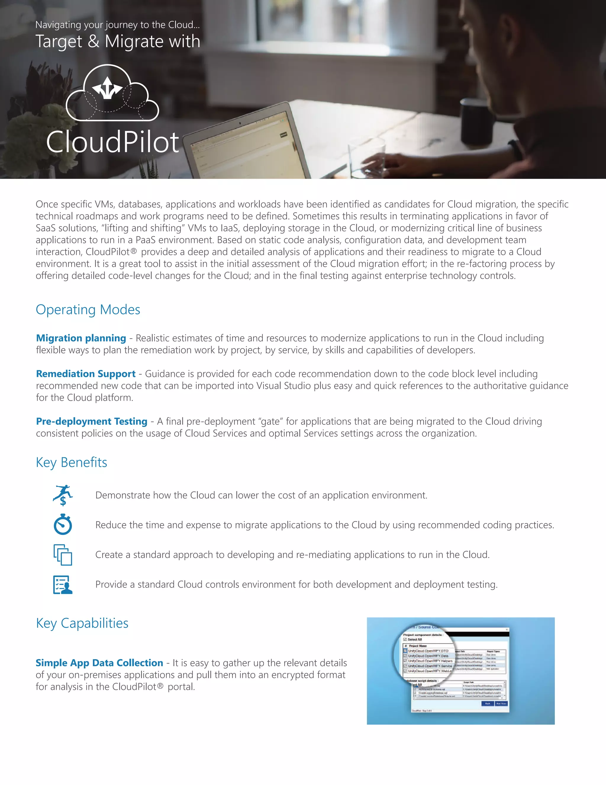 CloudPilot Application Migration Tools Datasheet - CloudOrigin® | PDF