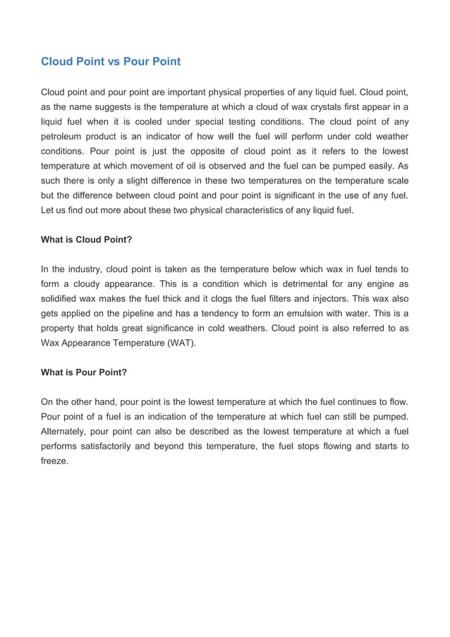 Cloud point vs pour point | DOC | Weather | Science
