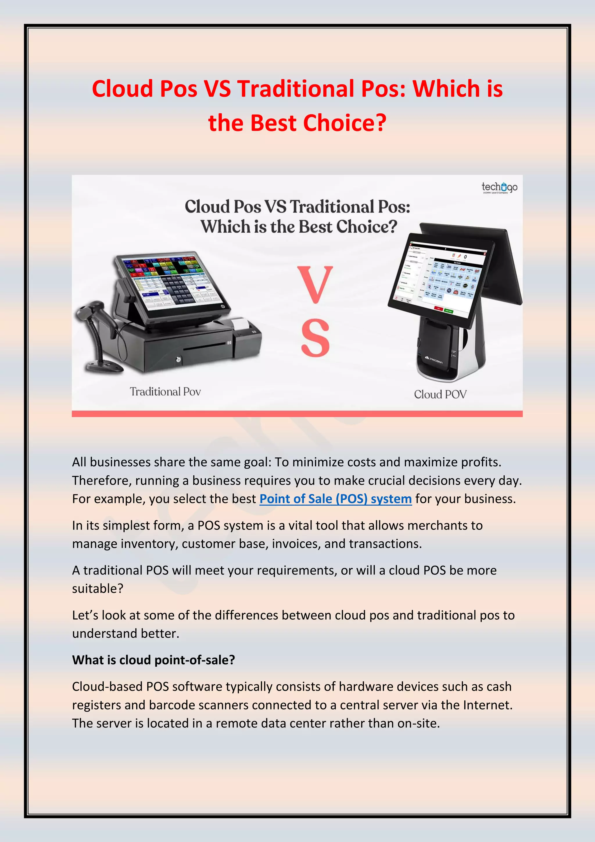 Cloud Pos VS Traditional Pos- Which is the Best Choice. | PDF