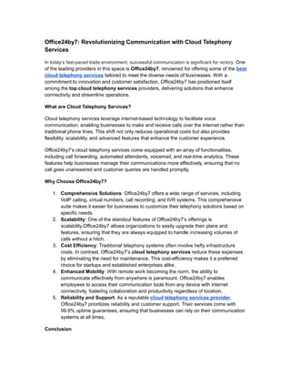 Office24by7: Revolutionizing Communication with Cloud Telephony ...