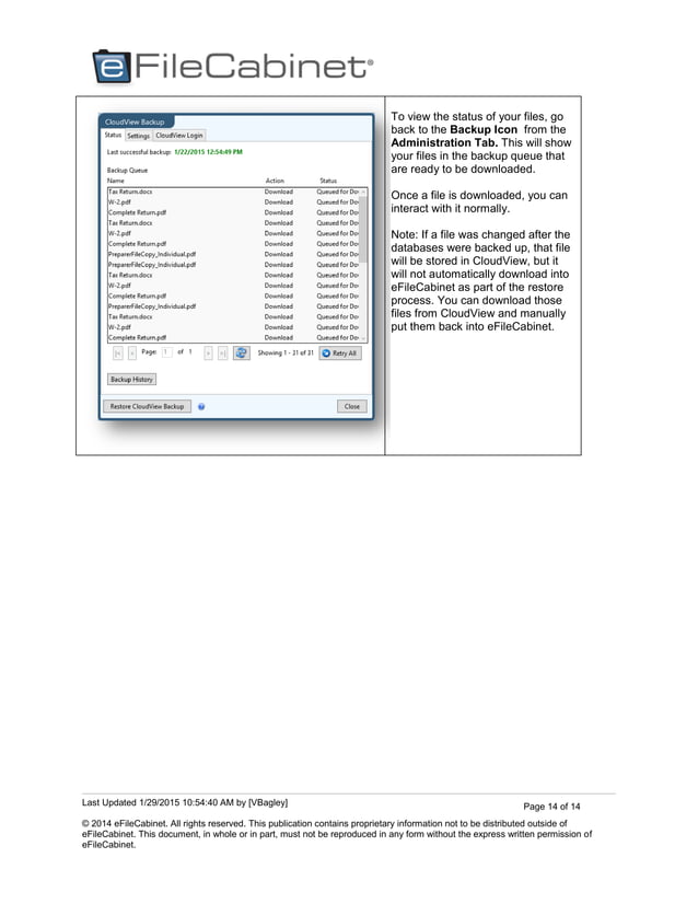 eFileCabinet Cloud View Backup Guide | PDF