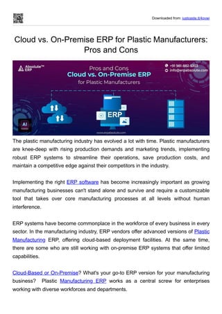 Cloud Vs On Premise ERP for Plastic Manufacturers | PDF