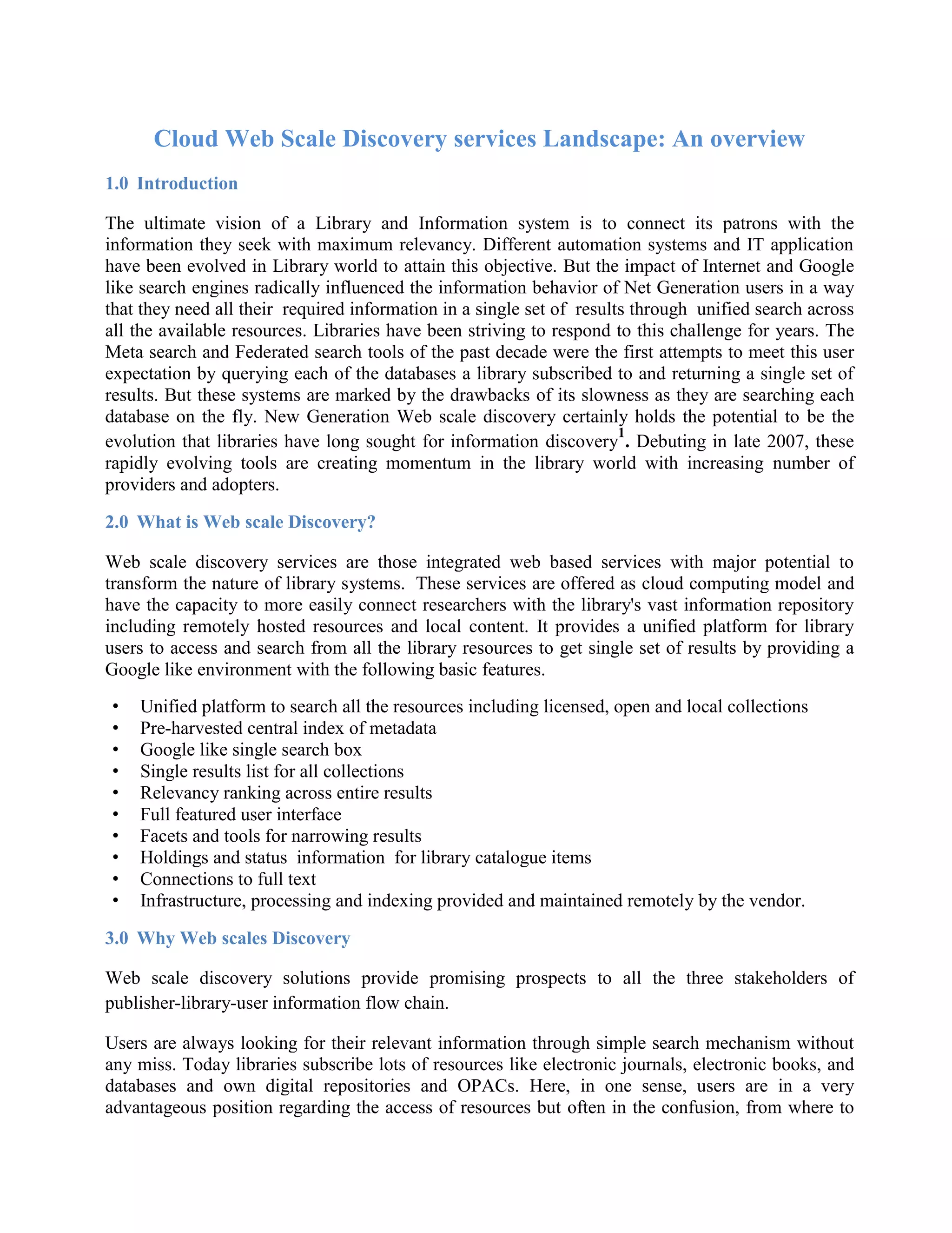 Cloud web scale discovery services landscape an overview | PDF