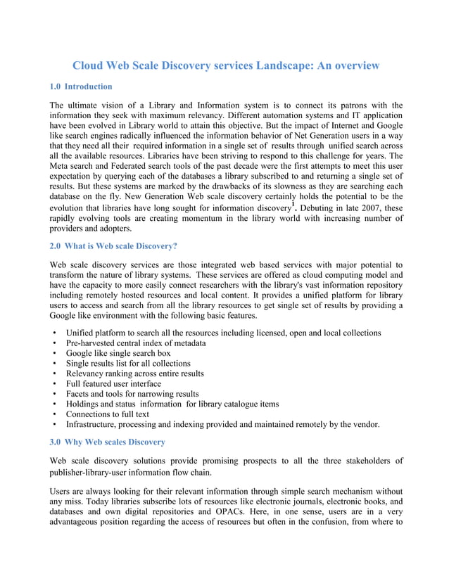 Cloud web scale discovery services landscape an overview | PDF