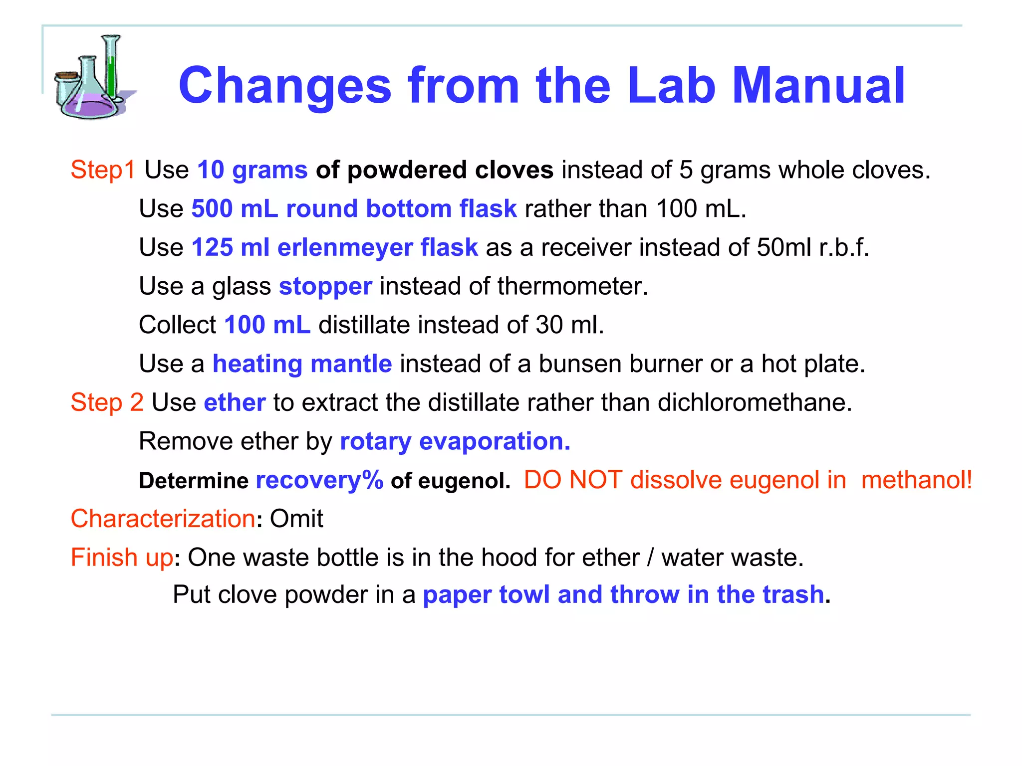 Clove Oil Steam Distillation Spring 09 | PPT