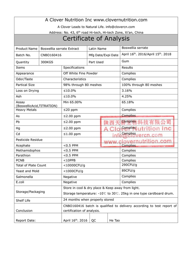 (Clover™) coa boswellia serrate 014 | PDF