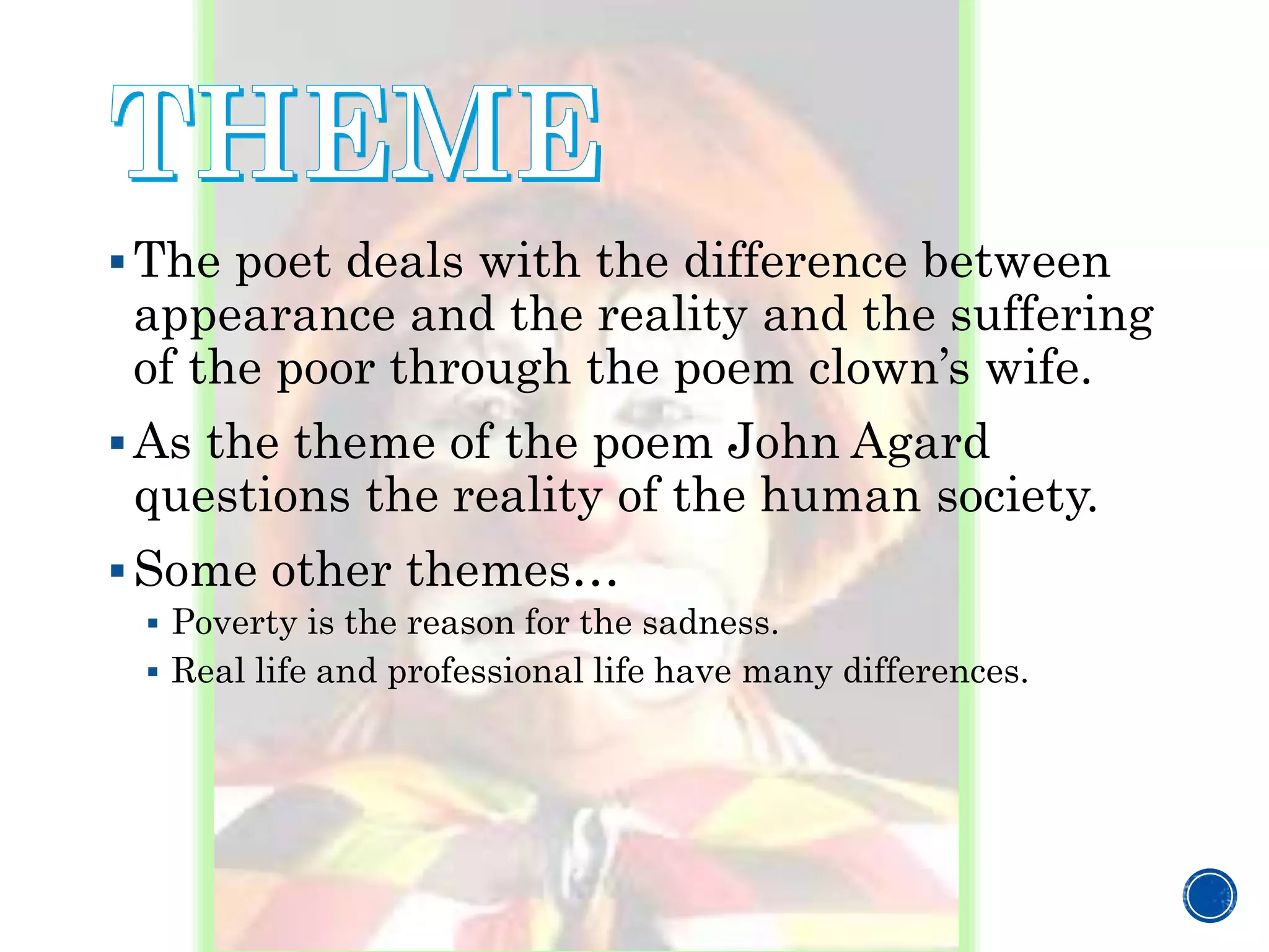 Clown’s wife poem by Johnson Agard analysis | PPTX