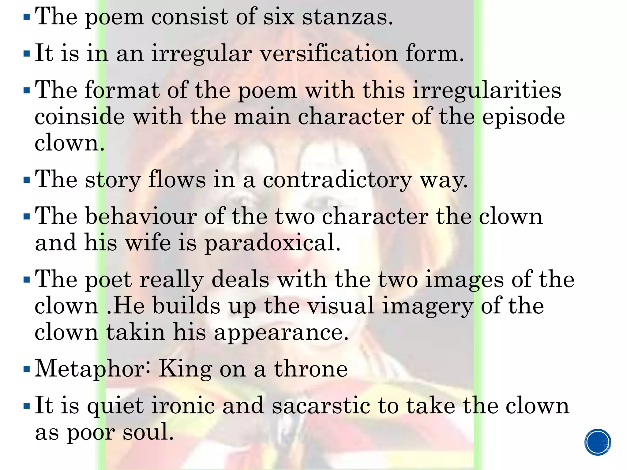 Clown’s wife poem by Johnson Agard analysis | PPTX